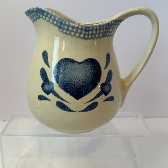 Dining | Vintage Blue Heart Spongeware Pitcher Ceramic Glazed Pottery ...
